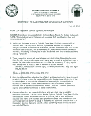 Fillable Online DEFENSE LOGISTICS AGENCY DISPOSITION SERVICES EGLIN 210 ...