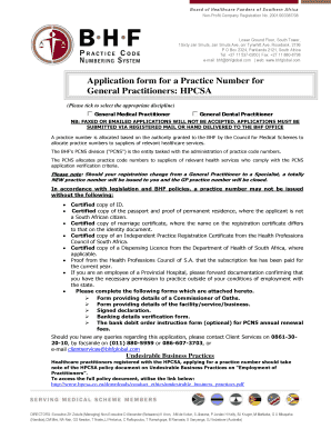 Fillable Online Application form for a Practice Number for General ...