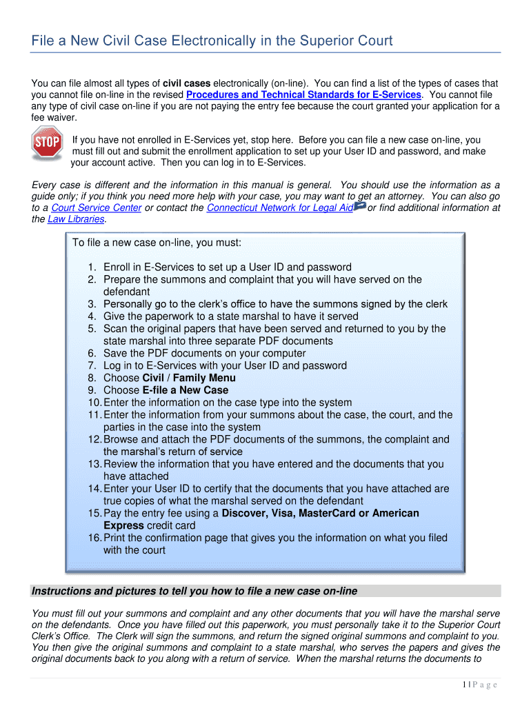 Fillable Online jud ct File a New Civil Case Electronically in the Superior Court - jud ct Fax ...