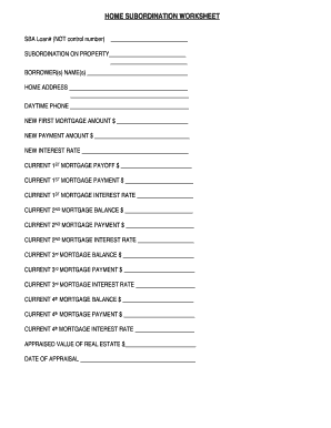 Fillable Online sba Home Subordination Worksheet-BHM.pdf Fax Email ...