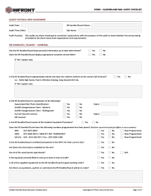 Fillable Online FORM QUEENSLAND RAIL AUDIT CHECKLIST AUDIT DETAILS Fax ...