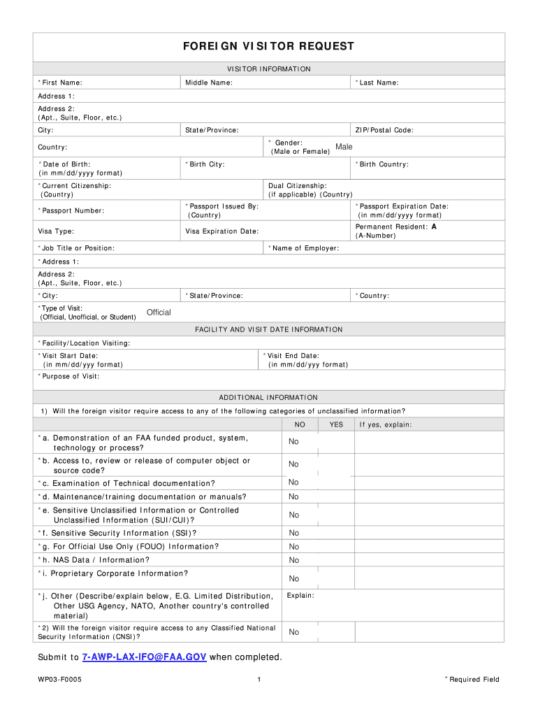 Fillable Online faa Foreign Visitor Request Form Fax Email Print ...