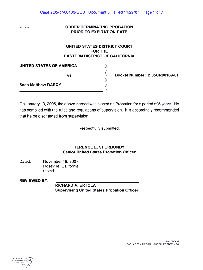 Fillable Online gpo Order terminating probation prior to expiration ...