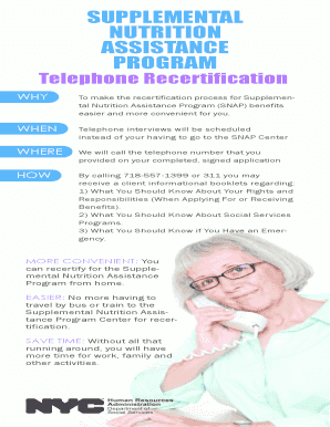 Fillable Online nyc SNAP Telephone Recertification - nyc Fax Email ...