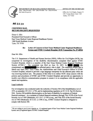 Fillable Online hhs Letter of Concern to East Texas Medical Center ...