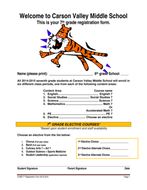 Fillable Online 7th Grade Registration Form 2014-2015.doc. Letterhead ...