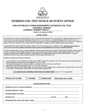 Fillable Online deq state ms Hydrostatic Test General Permit to ...
