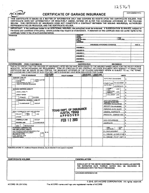 Certificate Of Garage Insurance - Fill Online, Printable, Fillable ...