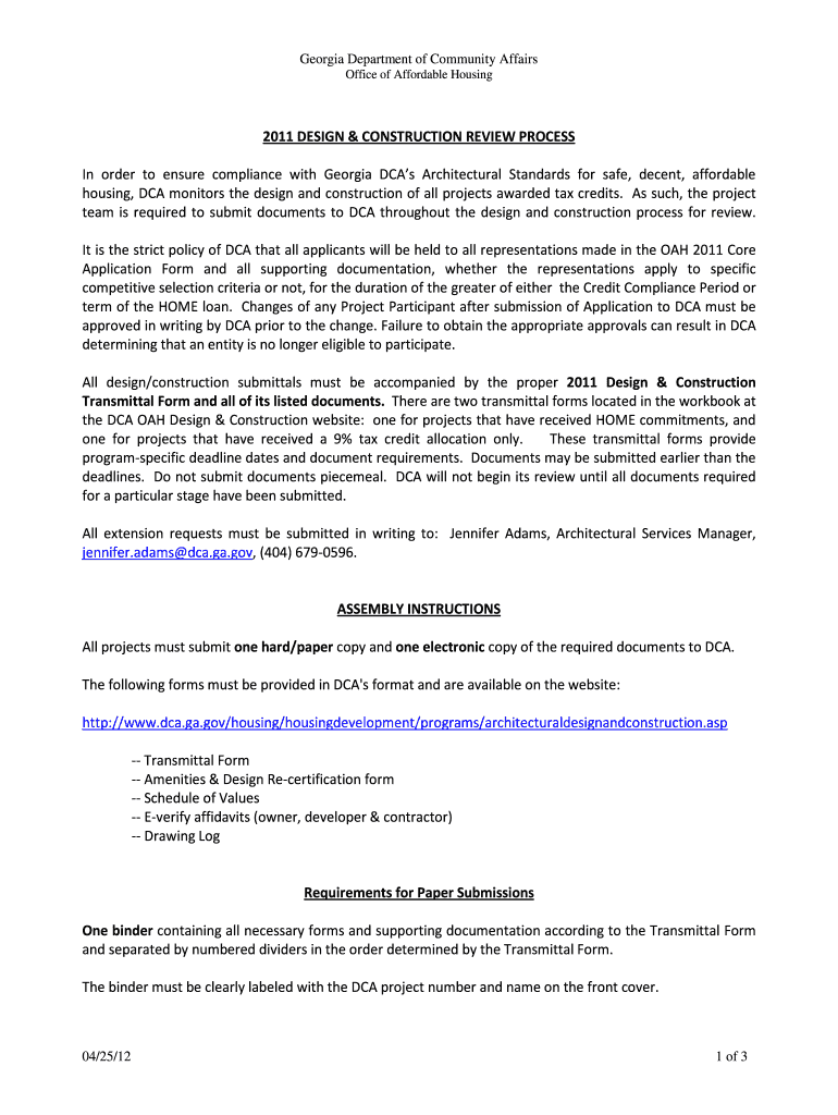 Fillable Online dca state ga 2011 DESIGN & CONSTRUCTION REVIEW PROCESS ...