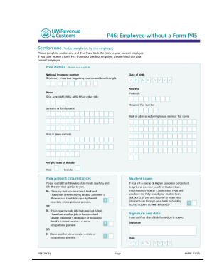 2005 Form UK HMRC P46 Fill Online, Printable, Fillable, Blank - PDFfiller