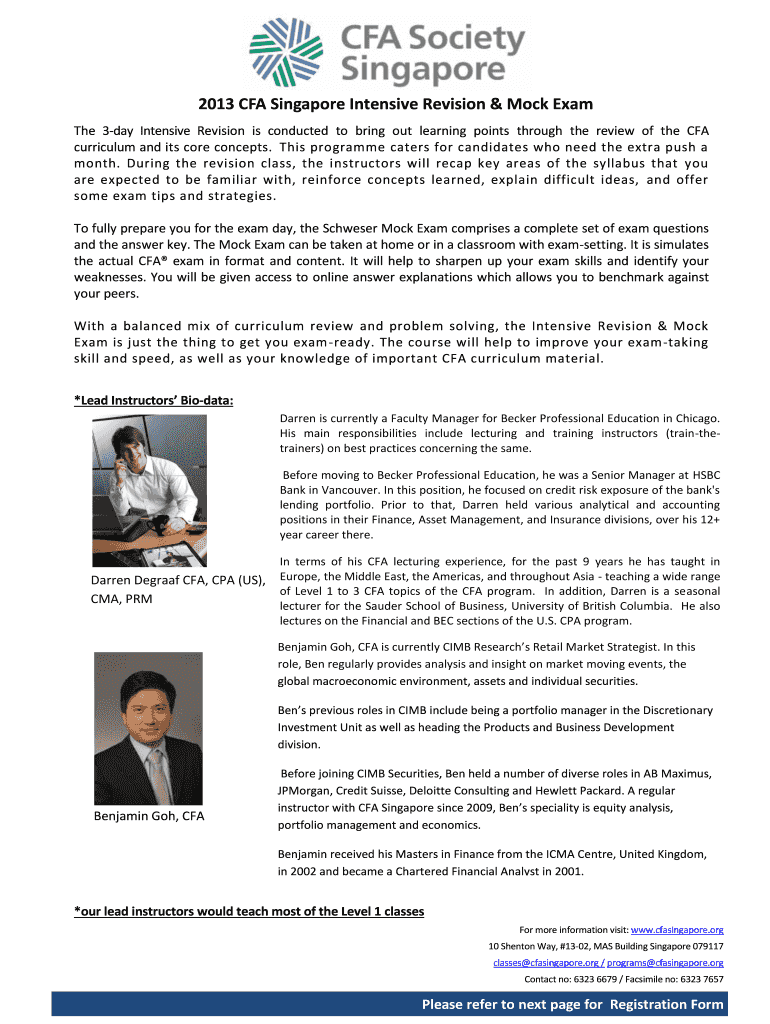 Fillable Online cfasociety 2013 CFA Singapore Revision class - cfasociety Fax Email Print ...