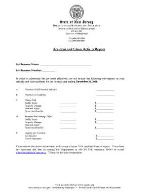 Fillable Online nj State of New Jersey Accident and Claim Activity ...