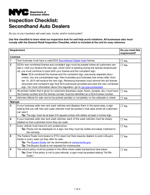 Fillable Online Inspection Checklist: Secondhand Auto Dealers Fax Email ...