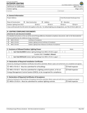 Fillable Online energy ca OUTDOOR LIGHTING Summary of Allowed Outdoor ...