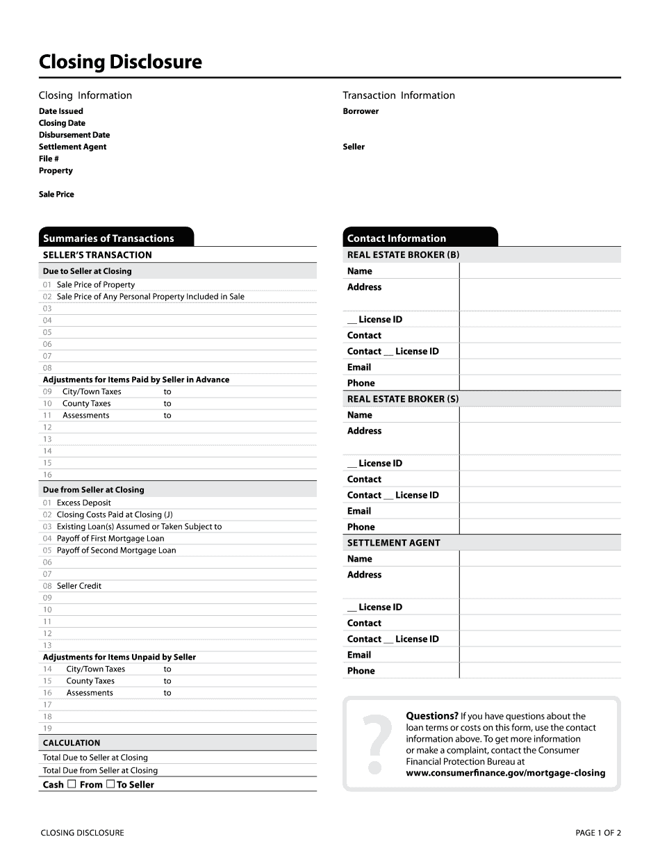 Seller Closing Disclosure Template Edit Fillable Template On Mac