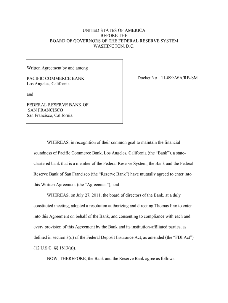 Fillable Online federalreserve Pacific Commerce Bank - Board of ...