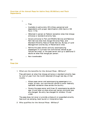 Fillable Online nps Overview of the Annual Pass for Active Duty US ...