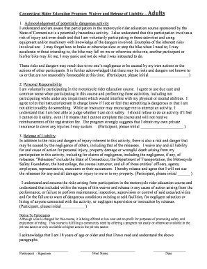Fillable Online ct CONREP Participant Waiver and Release of Liability ...