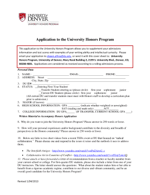 Fillable Online du Application to the University Honors Program - du ...