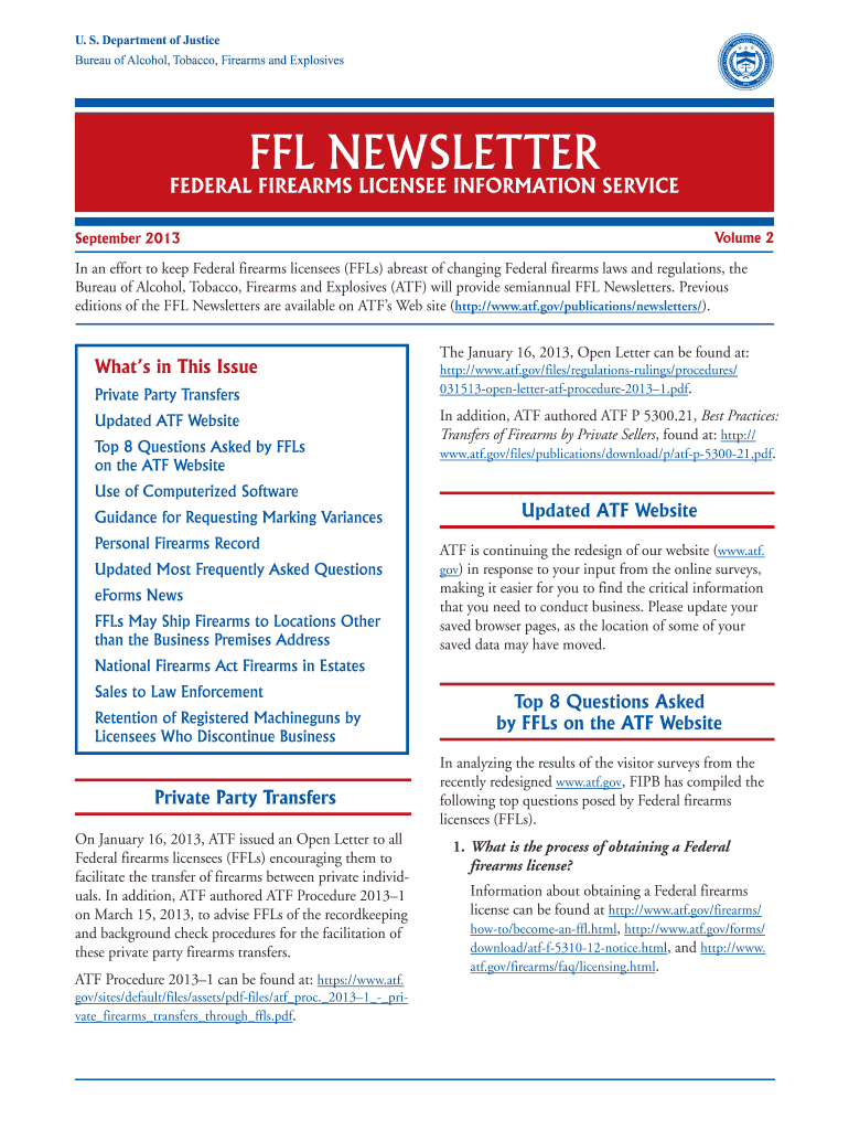 Fillable Online atf FFL Newsletter Volume 2 - ATF Fax Email Print - pdfFiller