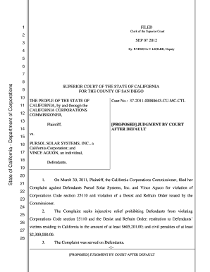 Fillable Online Judgment by Court After Default - California Department ...