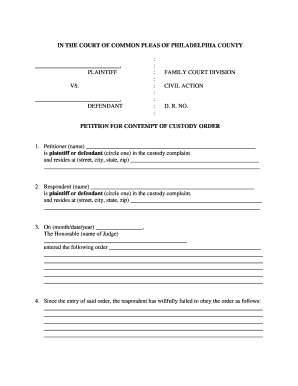 Fillable Online courts phila PETITION FOR CONTEMPT OF CUSTODY ...