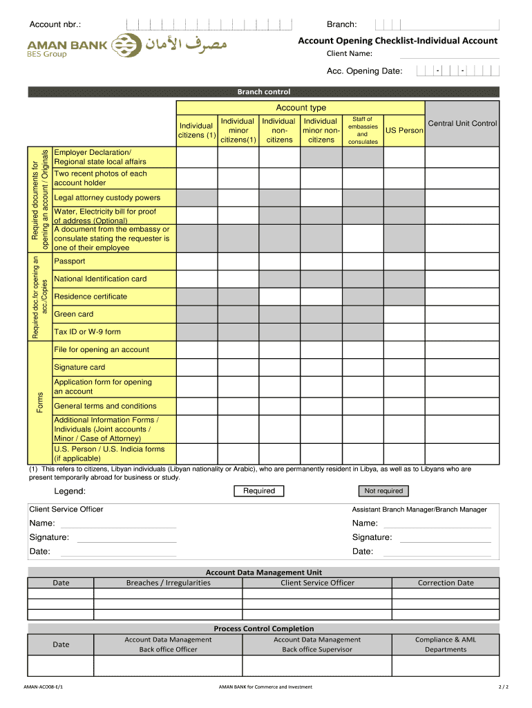 Fillable Online Account Opening Checklist-Individual Account Fax Email ...
