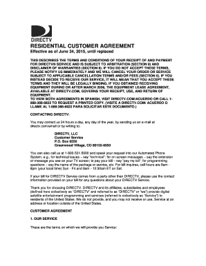 Fillable Online 2015 Customer Agreement (English) - DirecTV Fax Email ...