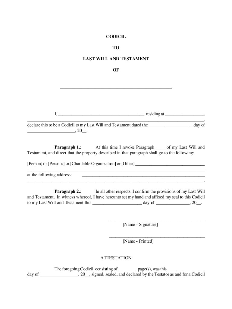 Codicil Template Uk - Fill Online, Printable, Fillable, Blank | pdfFiller