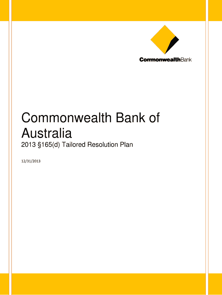 2013 Form AU Commonwealth Bank Tailored Resolution Plan Fill Online ...