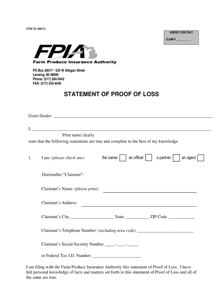 Fillable Online Statement of Proof of Loss form Fax Email Print - pdfFiller