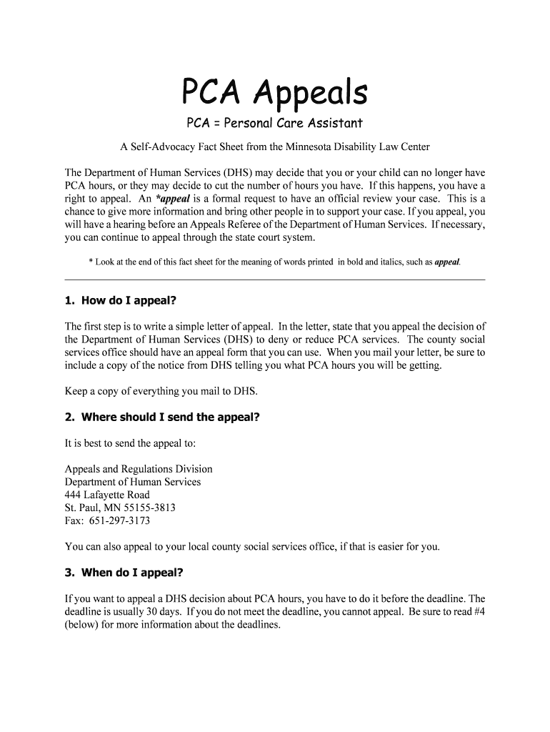 Fillable Online mn PCA Appeals - mn Fax Email Print - pdfFiller