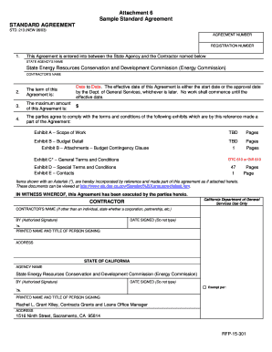 Fillable Online energy ca Attachment 6 Sample Standard Agreement ...