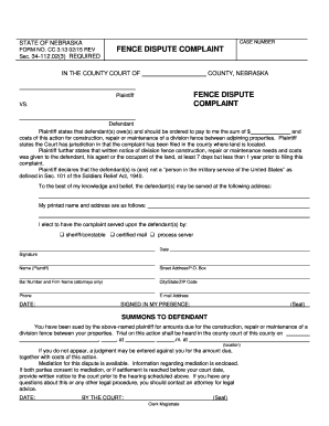 Fillable Online Fence Dispute Complaint Fax Email Print - pdfFiller