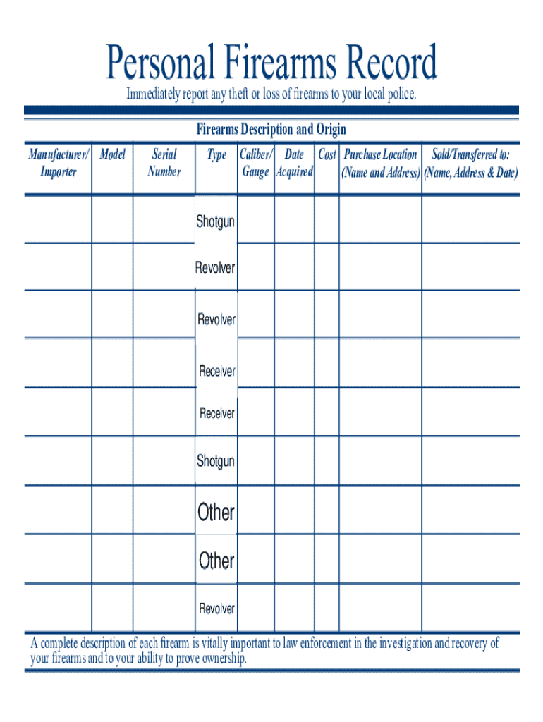 Personal Firearms Record Pdf Fill Online Printable Fillable Blank Personal Firearms Record Pdf Fill Online Printable Fillable Blank