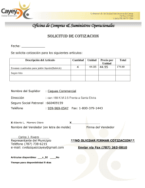 Fillable Online SOLICITUD DE COTIZACION Fax Email Print - pdfFiller