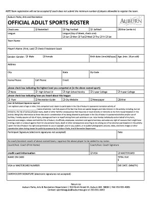 Fillable Online auburnwa Adult Sports League Roster Fax Email Print ...