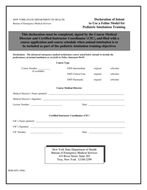 Fillable Online health ny Declaration of Intent to Use a Feline Model ...