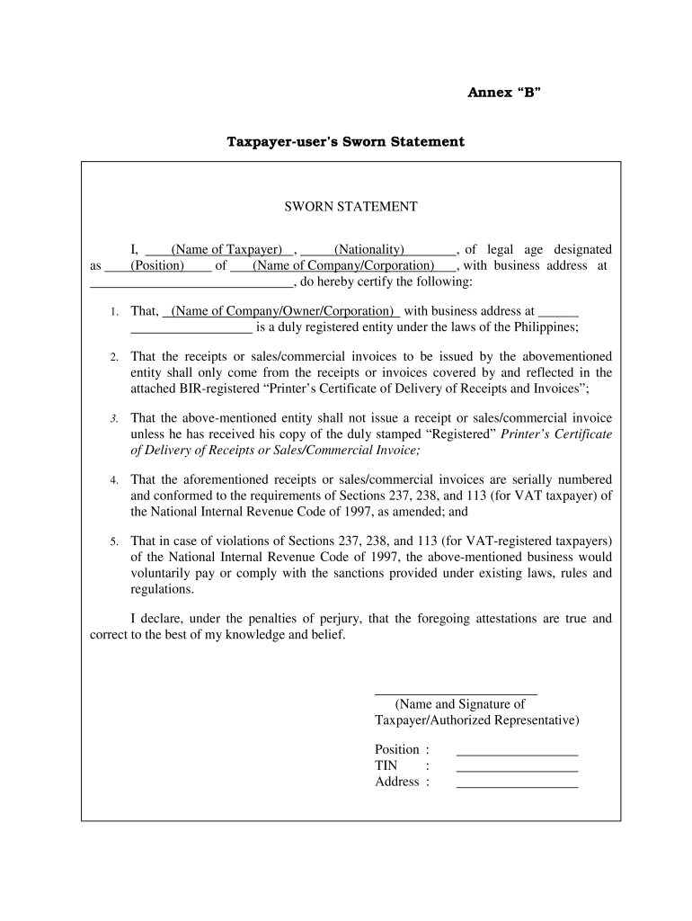 Sworn Declaration Bir Fill Online Printable Fillable Blank PdfFiller