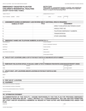 Emergency Disaster Plan For Children's Residential Facilities - Dss ...