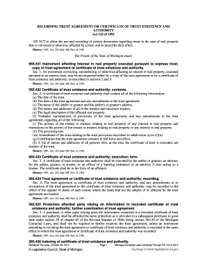 Fillable Online legislature mi copy of trust agreement or certificate ...