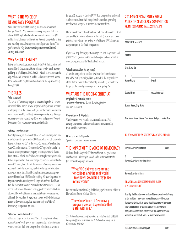 Fillable Online vfwmi Since 1947, the Voice of Democracy has been the ...
