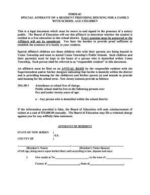 Fillable Online twpunionschools FORM 6C SPECIAL AFFIDAVIT OF A RESIDENT ...