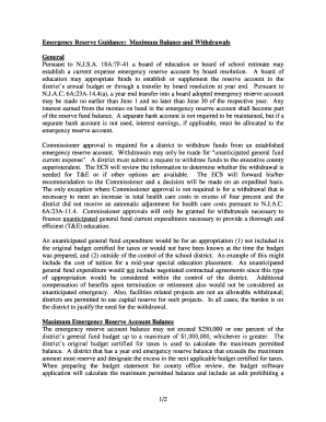 Fillable Online nj Emergency Reserve Guidance: Maximum Balance and ...