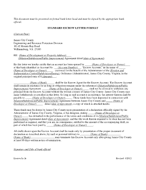 Fillable Online jamescitycountyva STANDARD ESCROW LETTER. STANDARD ...