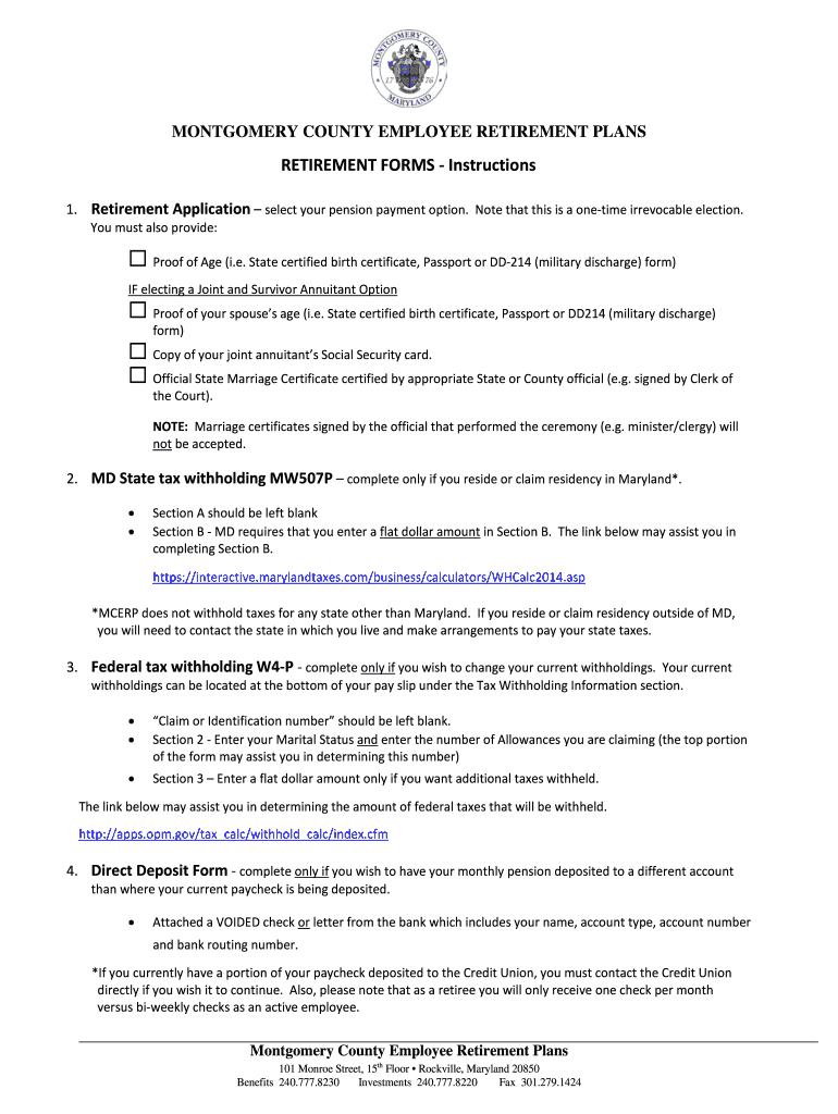 Fillable Online montgomerycountymd ERS Retirement - Application & Forms ...