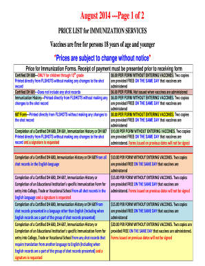 Fillable Online August 2014 IAP Immunization Services Price List Fax ...