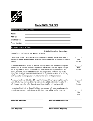 Fillable Online CLAIM FORM FOR GIFT Fax Email Print - pdfFiller