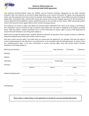 Fillable Online Pre-Authorized Payment - Kitchener Wilmot Hydro Fax Email Print - pdfFiller