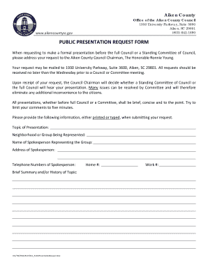 Fillable Online aikencountysc Public Presentation Request Form (County ...